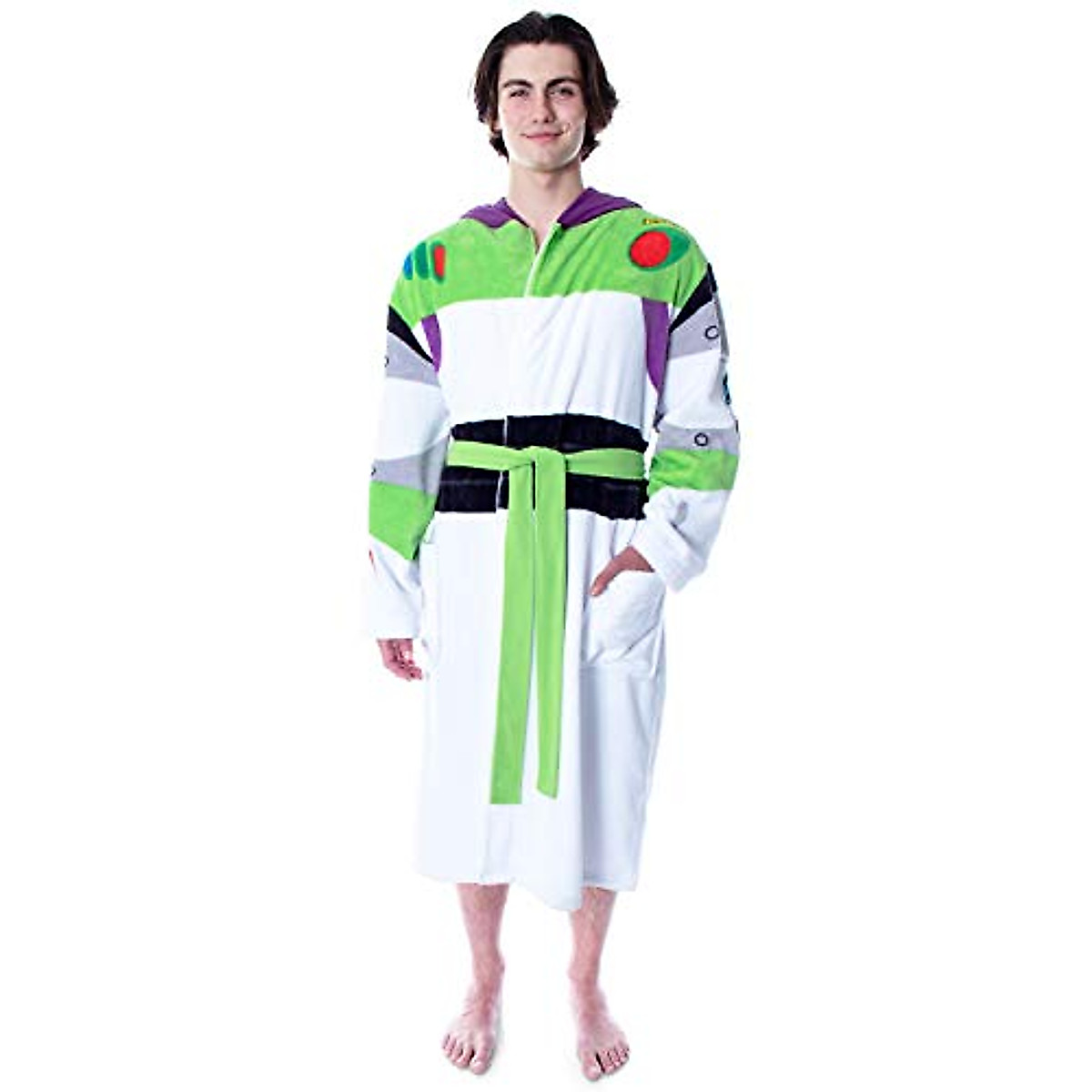 Disney Men's Toy Story Buzz Lightyear Costume Ultra-Soft Fleece Plush Hooded Robe Bathrobe (2X/3X)