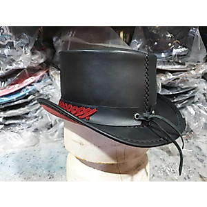 Steampunk Braided Band Black Leather Top Hat (Leather, Large)