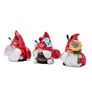 Hodao Ladybug Gnomes 3PCS Ladybug Kitchen Tiered Tray Decor Ladybird Gnomes Resin Swedish Tomte Scandinavian Figurine Spring Summer Decorations Indoor Home Decor