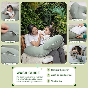 Pharmedoc Nursing Pillow for Breastfeeding - Breast Feeding Pillows with Safety Bumper and Adjustable Waist Straps - Removable Cover, Sage - Baby Essentials for Newborn - Full Support for Mom and Baby