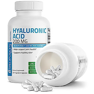Bronson Hyaluronic Acid 200 MG High Potency Joint Health & Healthy Skin Support, Non-GMO, 200 Vegetarian Capsules