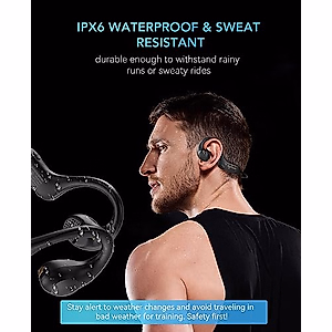 NUROUM OW10 Open Ear Air Conduction Headphone, 5.3 Bluetooth Earphone with 2 AI Noise Suppression MEMS Mics, IPX6 Waterproof ,10H Playtime,Sports Headphone for Hiking Running Cycling