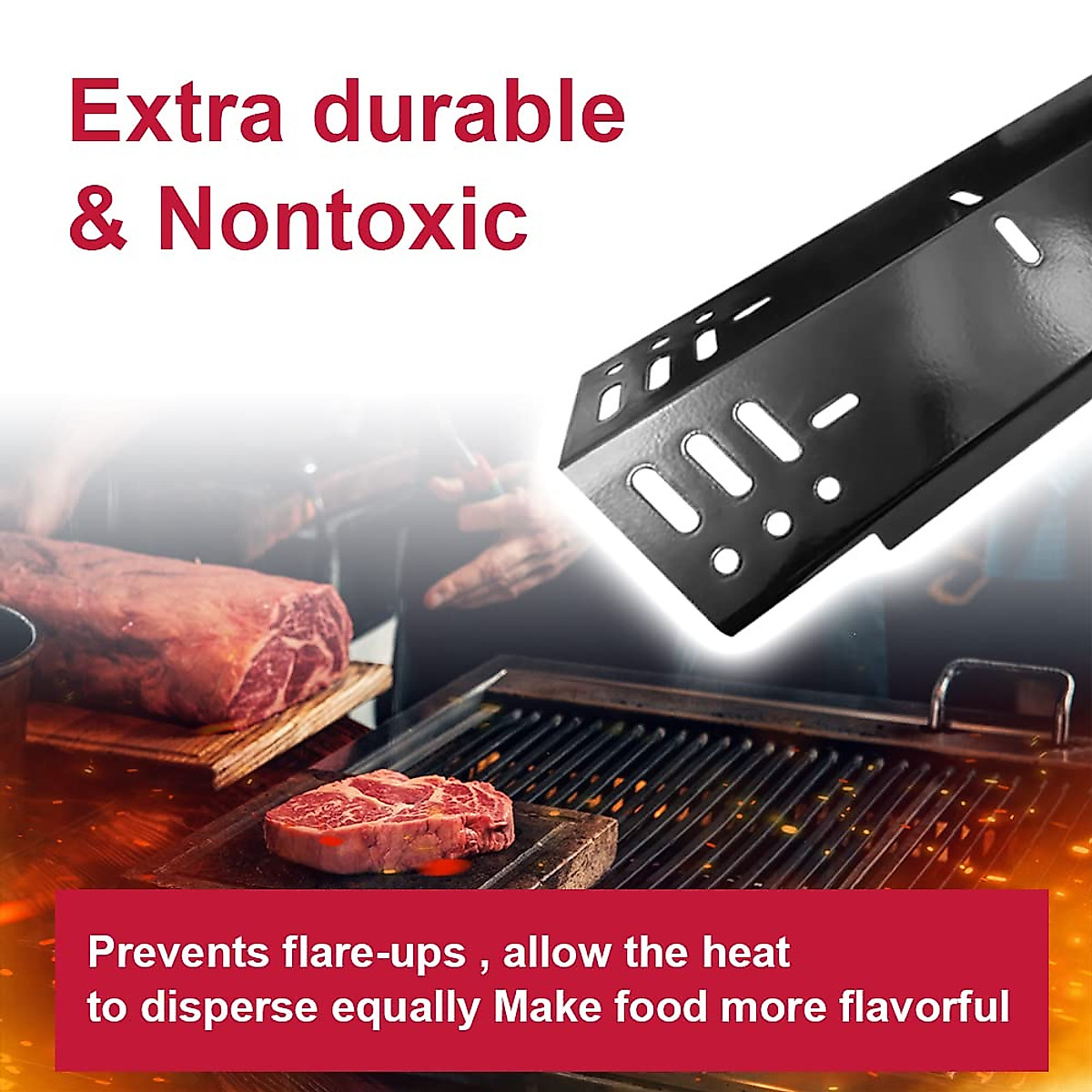 7002411 7002412 Grill Heat Plate Replacement for Dyna-Glo 5 Burner DGH485CRP, DGH474CRP, Heat Plates for Dyna-Glo 4 Burner DGH450CRP Grill, Porcelain Steel Heat Plate, 5 Pack (Porcelain Black-5Pack)