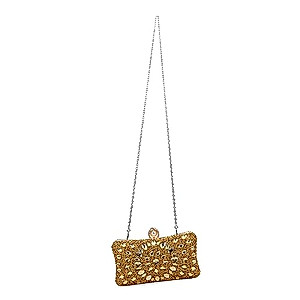 Multicolor Rhinestone Women Evening Clutch Pearl Purse Evening Bags, Multi Color Clutch Ladies Handbag, Rhinestone Purse (Golden)