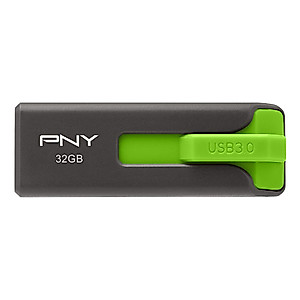 PNY Elite Prime USB 3.0 Flash Drive, 32GB, Gray/Green (P-FD32GEL-GE)
