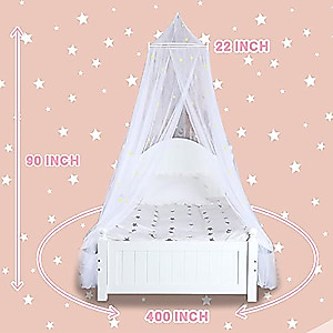 Bed Canopy for Girls with Glowing Stars in The Dark, White Princess Bed Curtain for Baby Crib, Kids Bed &amp; Toddler Bed, Twin, Full &amp; Queen Bed, Mosquito Net Canopy for Girl Room, Fire Retardant Fabric