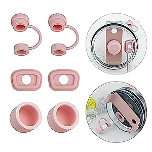 Straw Cover Spill Stopper Set Compatible with Stanley Cup 40 oz 30 oz Quencher H2.0, 2 Silicone Straw Cover Cap, 2 Square Spill Stopper and 2 Round Leak Stopper for Stanley Tumbler Accessories