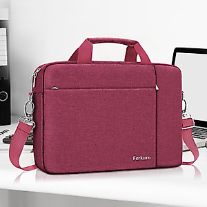 Ferkurn Laptop Bag Women Men Computer Bag Compatible with HP Envy Pavilion Omen/LG Gram/MSI/Dell Inspiron XPS/Lenovo/Acer, Shoulder Strap Carrying Briefcase Messenger Bag Case, Red, 15.6 16 Inch