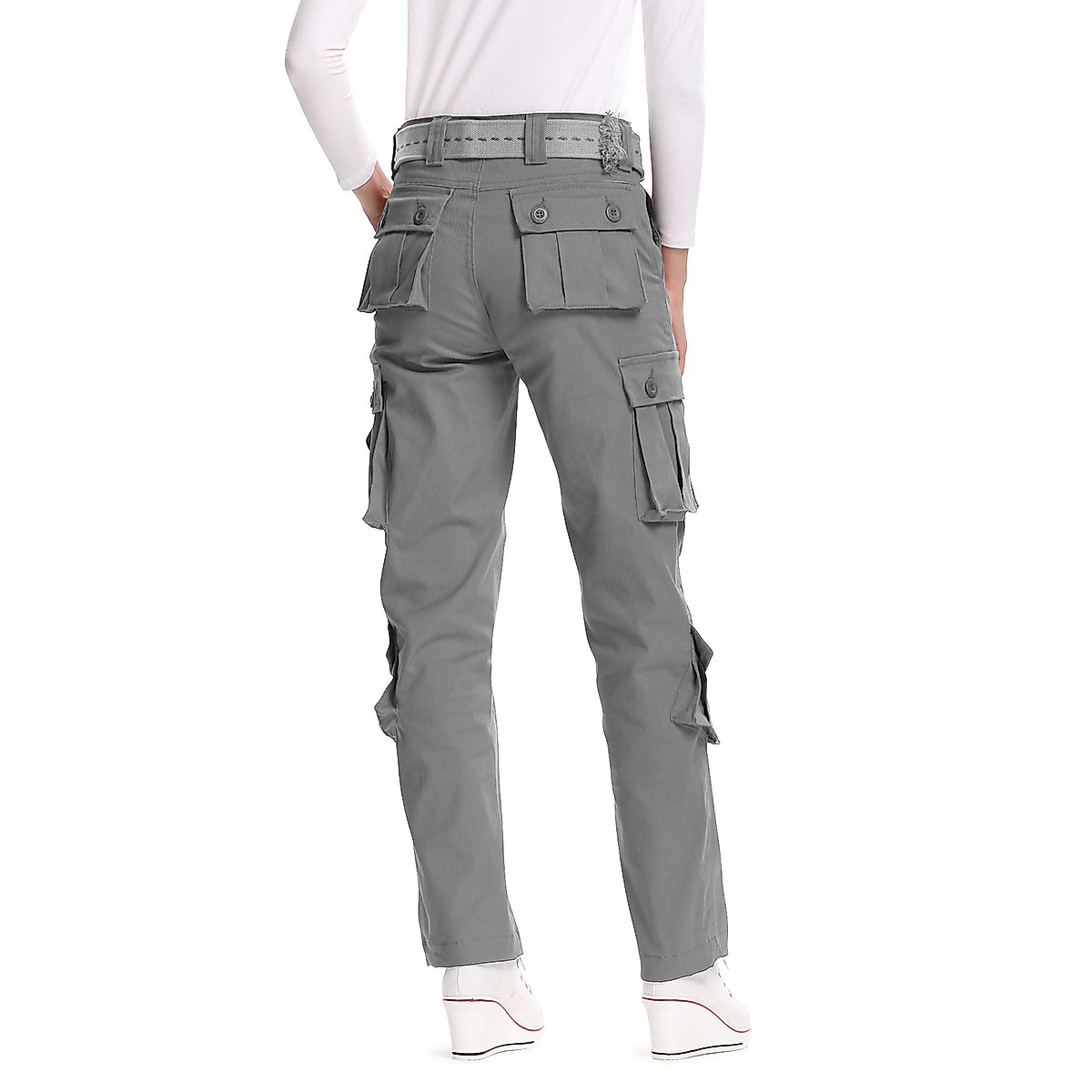 Mesinsefra Women's Cargo Pants Camping Pants Cotton Work Casual Loose Fit Trousers with Multi Pockets Grey 6