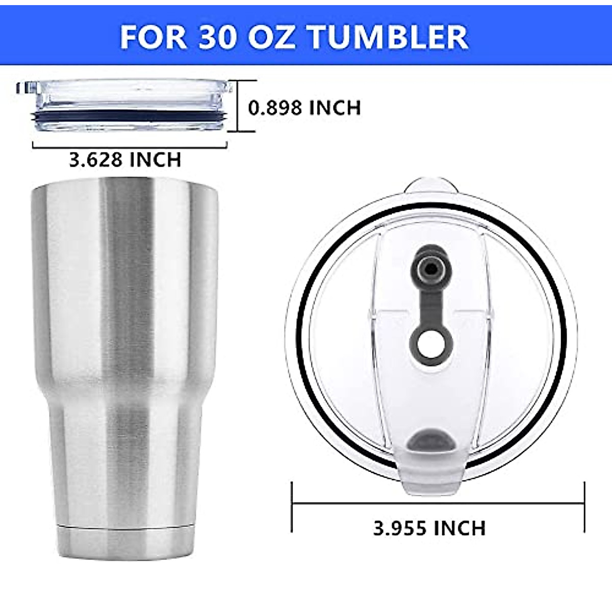 Tumbler Lid for 30 Oz,2 Replacement Lids for 30oz Stainless Steel Tumbler Travel Cup Yeti,Ozark Trails and more Cooler Cup, Flip-top Splash Proof (Black, 30 OZ)