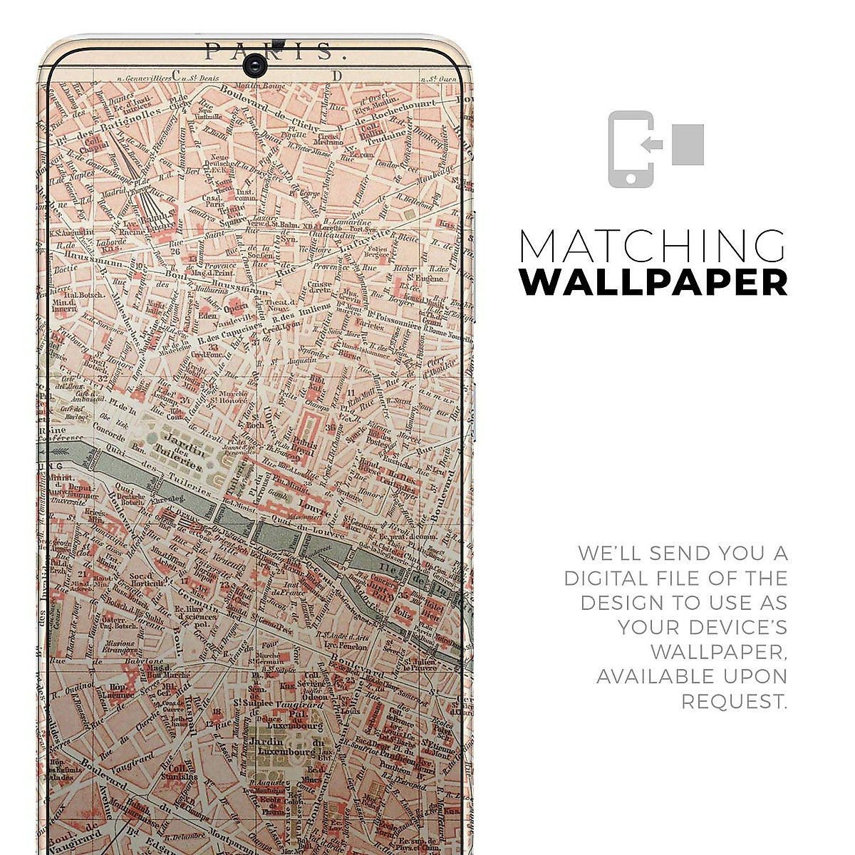 DesignSkinz The Vintage Paris Overview Map Protective Vinyl Decal Wrap Skin Cover Compatible with The Samsung Galaxy S20 (Screen Trim & Back Glass Skin)