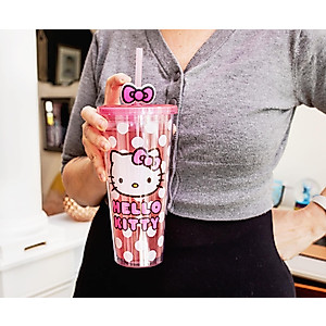 Silver Buffalo Sanrio Hello Kitty Face Carnival Cup With Lid and Topper Straw | Holds 24 Ounces