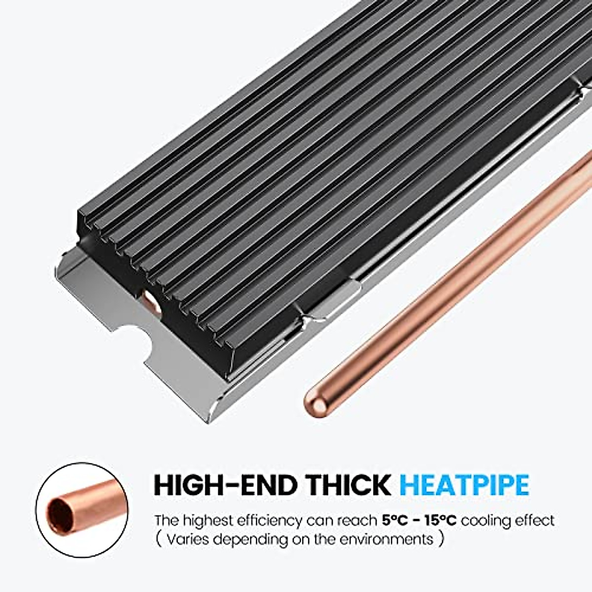 ORICO M.2 SSD Heatsink Cooler with Heat Pipe+ M2 Thermal Pad Thermal Conduction+Aluminium Cooling for PC / PS5 Single and Double-Sided 2280 NVME/NGFF M.2 SSD, Black-M2HS2