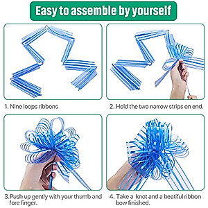 Pull Bow Large Organza Wrapping Pull Bow with Ribbon for Wedding Gift Baskets, 6 Inches Diameter Multicolor (14 Pieces)