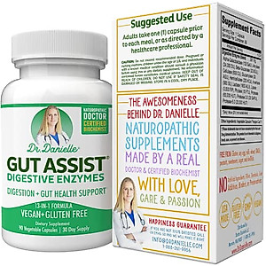 Gut Assist Digestive Enzymes Supplement to Aid in Breaking Down Proteins, Fats, and Carbohydrates for Digestion, Vegetarian Formula for Better Digestion & Lactose Absorption with Amylase & Protease