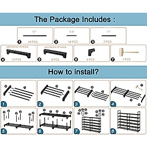 KIMCHOMERSE Shoe Rack, 6 Tiers Shoe Storage Organizer Shelf, Adjustable Light Metal Tubes Shoe Stand, Durable Large Free Standing Shoe Rack for Closet Doorway Hallway Entryway -Black