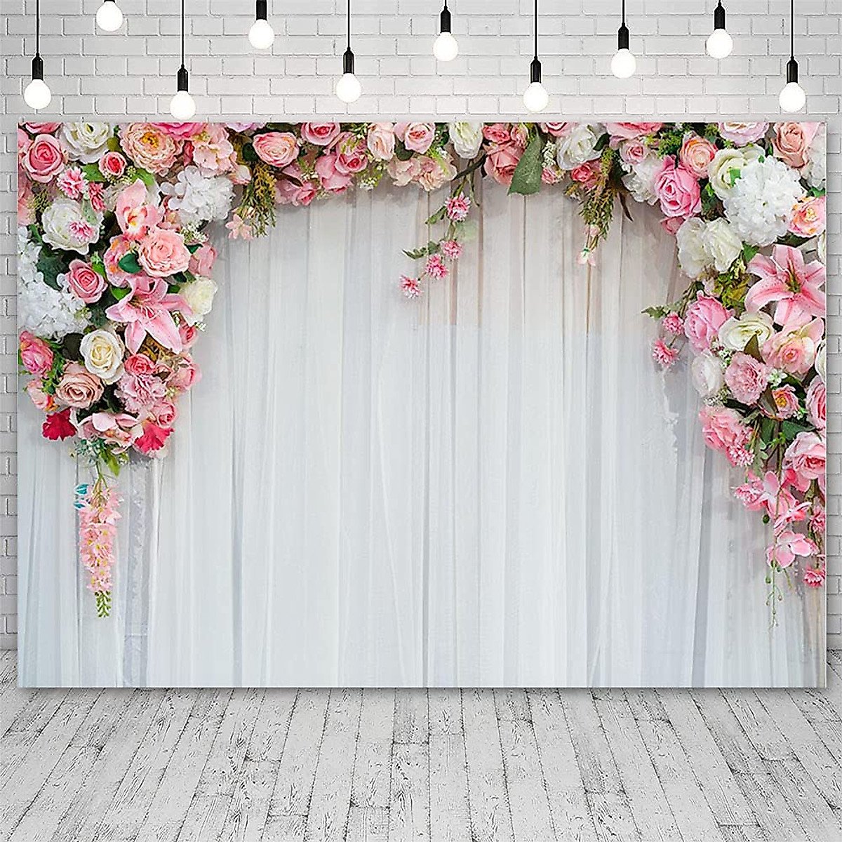 ABLIN 8x6ft Flower Wall Backdrop for Bridal Shower Wedding Pink Flowers Photography Background Happy Birthday Banner Wedding Anniversary Bridal Shower Decorations Photo Shoot Props