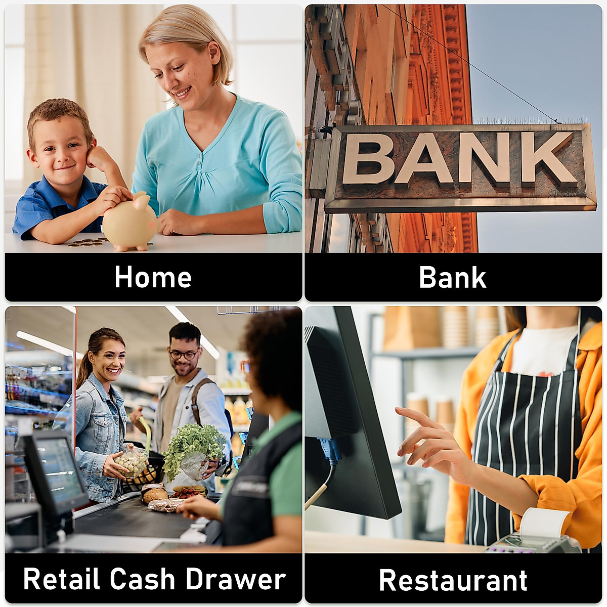 NATURALABEL 250 Assorted Flat Coin Wrappers, 50 Each of Quarters, Dollars, Dimes, Nickels, Pennies, Coin Striped Kraft Packing