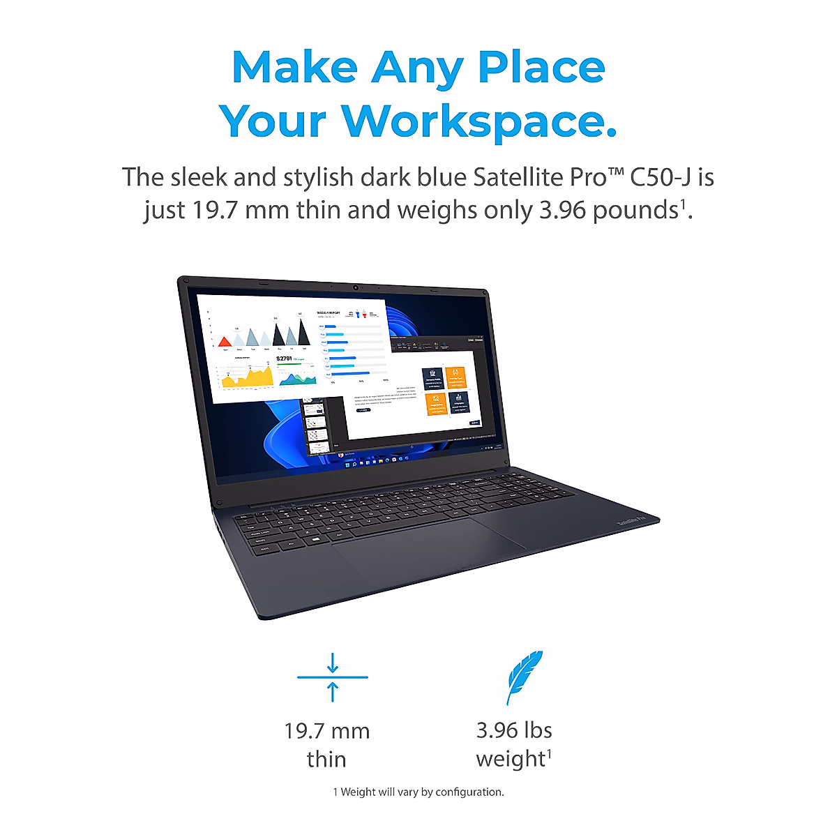 DYNABOOK Satellite Pro C50-J15250 Laptop, 11th Gen Intel Core i7-1165G7, Windows 11 Pro, 16 GB RAM, 512 GB SSD, 15.6" FHD Display, Intel UHD Graphics, Thin & Light, Full-Size Keyboard (PYS43U-00F00)