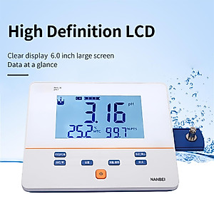 NANBEI Lab Benchtop pH Meter, 1-3Points Auto Calibration,0.01 pH Accuracy,200 Sets of Data Storage,Professional pH/Temp/ORP Test,6.0 inch High Definition Screen, (PH200E)