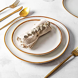 AmorArc Ceramic Dinner Plates Set of 6, 10.5 Inch Handmade Reactive Glaze Stoneware Plates, Large Rustic Shape Dinnerware Dish Set for Kitchen, Microwave & Dishwasher Safe, Scratch Resistant - Ivory