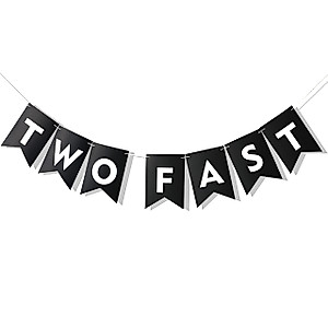 Two Fast Banner - Two Fast Car Birthday Party - Vroom Car Party - Second Birthday Party - Two Fast Flag Banner