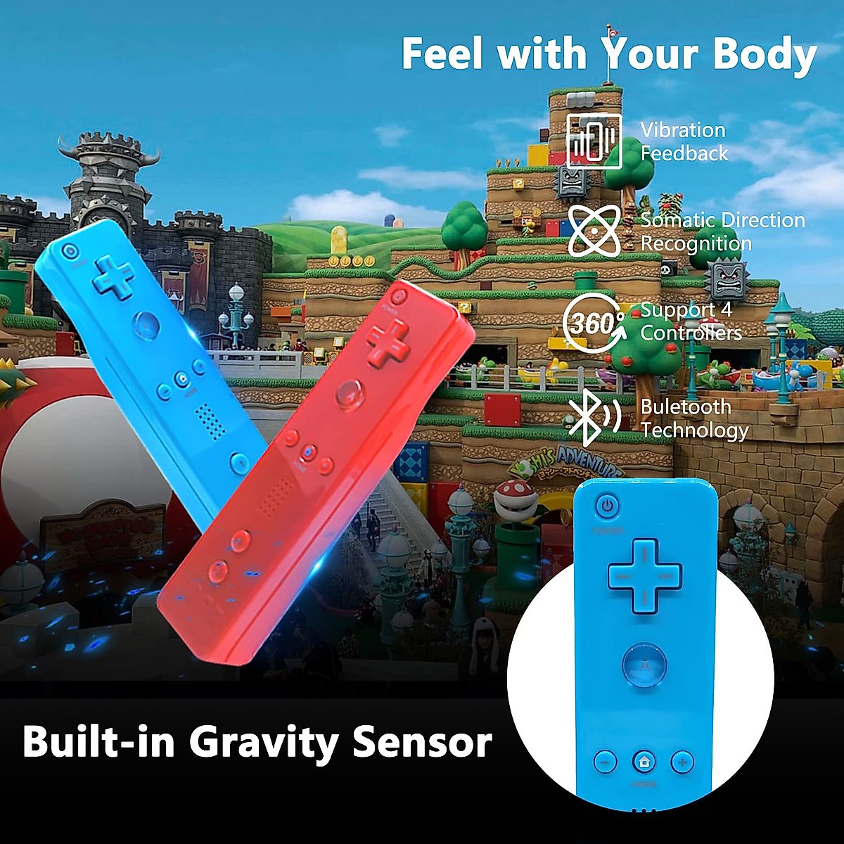 Yosikr Wii Controller 4 Pack, Wii Remote Controller with Silicone Case and Wrist Strap Compatible for Wii/Wii U Console - White+Black+Blue+Red