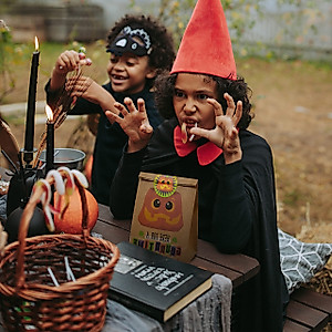 JOYIN 24 PCS Halloween Kraft Paper Treat Bags with Character Designs, Halloween Candy Bag with Kraft Paper Bag & Sticker, Halloween Candy Gift Bags for Party Favor Party Supplies