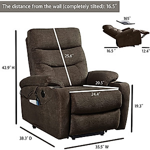 Jmaxo Electric Power Lift Recliner Chair Sofa with Massage and Heat for Elderly,3 Positions,2 Side Pockets and Cup Holders,USB Ports, High-end Quality Fabric for Living Room Bedroom, Brown