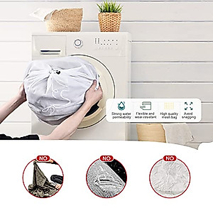 OTraki 20 x 24 inch Small Laundry Mesh Bag 2 Pack Drawstring Dirty Clothes Washing Bags Heavy Duty Laundry Net Bag for Delicates Toys Storage in Home College Dorm Apartment Hotel Beach White