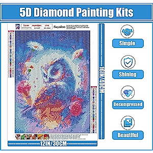 Suyaloo Owls Diamond Painting Kits for Adults - 5D Diamond Art Kits for Adults Kids Beginner,DIY Flowers Diamond Painting Round Full Drill Round Rhinestone for Home Wall Decor 11.8X15.7inch