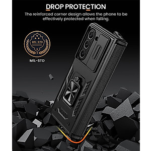 Upgraded for Galaxy Z Fold 5 Case, Samsung Fold 5 Case with Screen Protector, Kickstand Ring Holder, Slide Camera Cover and Hinge Protection - Shockproof for Z Fold 5 5G Phone - Black