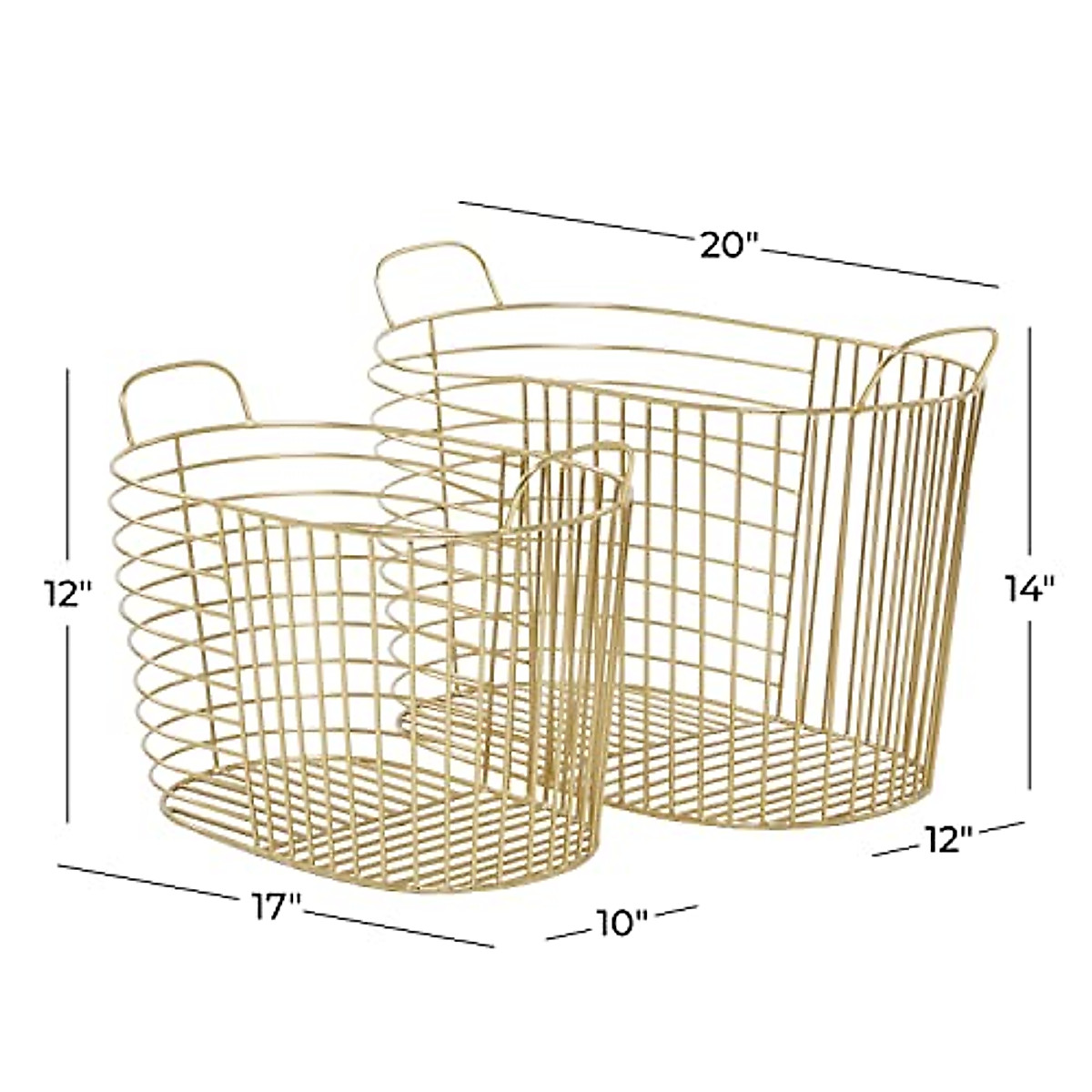 CosmoLiving by Cosmopolitan Metal Round Storage Basket with Handles, Set of 2 20", 17"W, Gold