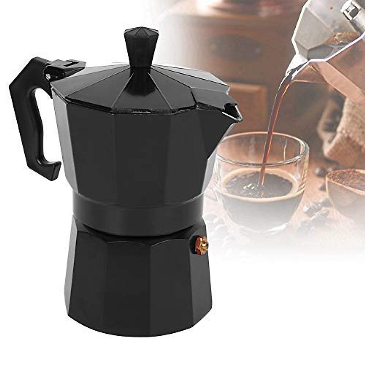Stovetop Espresso Maker, Classic Stovetop Espresso Maker 6‑Cup Capacity Aluminum Coffee Machine Moka Pot for Office Home Use Moka Maker for Gas or Electric Stove Top(Black)