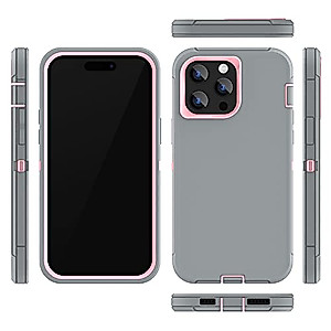 Sansunto for iPhone 14 Pro Max Case, Full Body Protection Heavy Duty Shockproof Military Grade 3 in 1 Silicone Rubber with Hard PC Rugged Durable Phone Cover for 14ProMax 6.7 Inch (GrayPink)