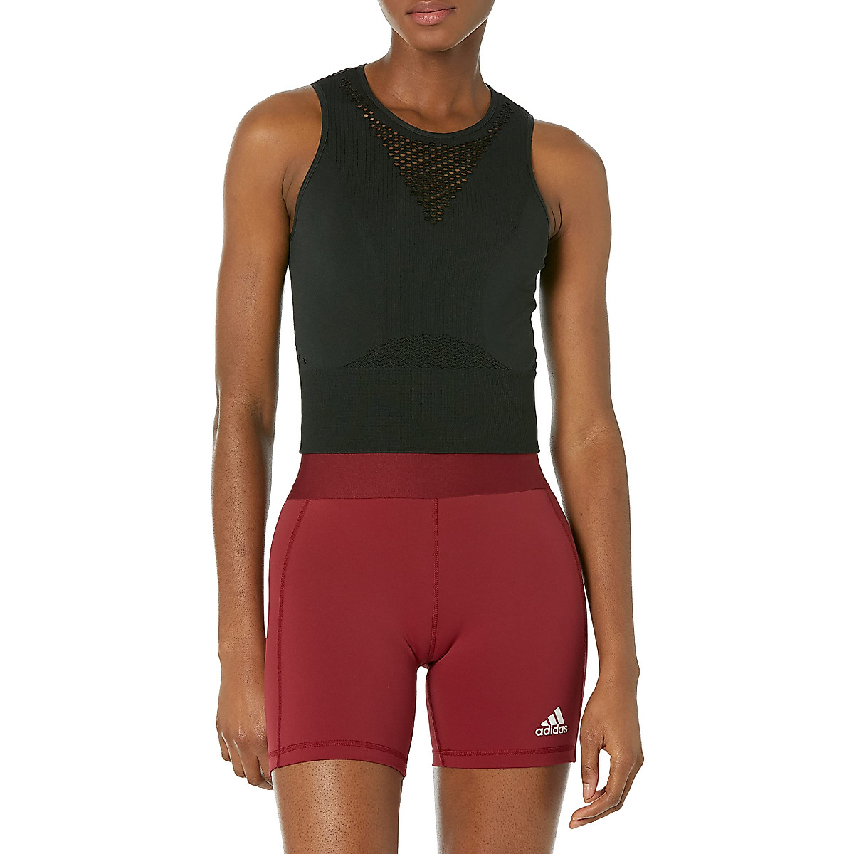 adidas Women's Fast Aeroknit Running Crop Top, Black, Large