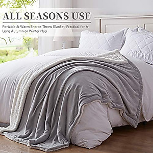 SEMECH Sherpa Throw Blanket Throw Size, Sherpa Fleece Throw Blanket Lightweight, Reversible Sherpa Blanket Machine Washable, 50" x 60", Light Gray