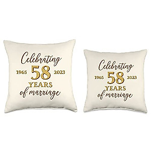 Anniversary Wedding 2023 Gift Apparel Funny 58 Years of Marriage 1965 58th Wedding Anniversary Throw Pillow, 16x16, Multicolor