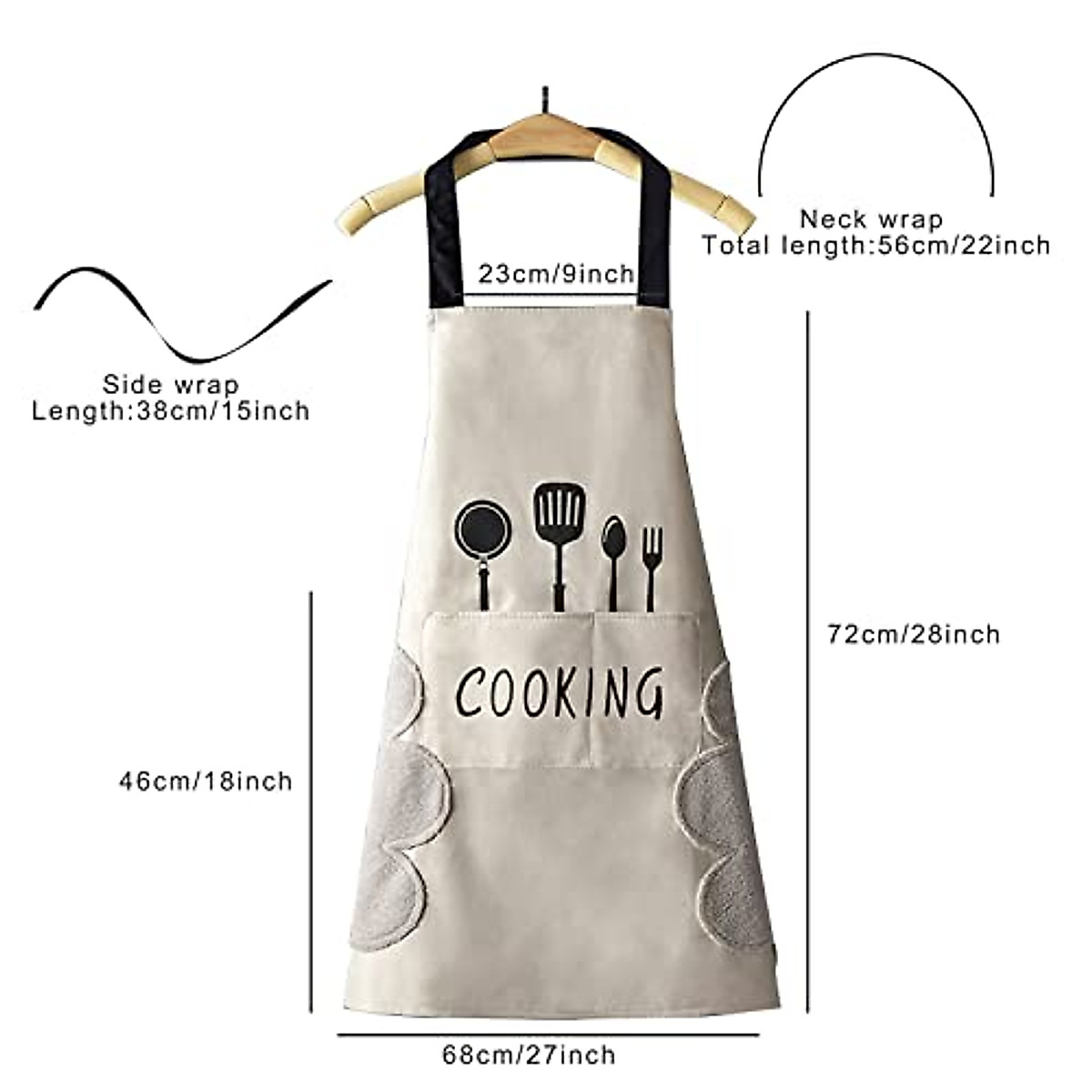 DILLMAN Women Kitchen Apron with Hand Wipe Pockets，Big Pocket,Hand-wiping, Waterproof for Cooking Baking (WHITE)
