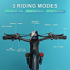 SMLRO Electric Bikes 1000w Ebike Fat Tire Electric Mountain Bike 48V 16AH Removable Battery 26 * 4.0'' Adult Electric Bicycles Hydraulic Disc Brakes Shimano 21 Speed (Blue & Black)
