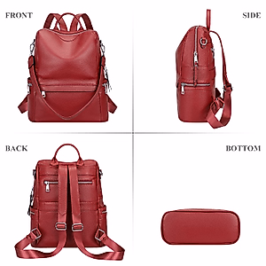 ALTOSY Leather Backpack for Women Elegant Genuine Backpack Purse Ladies Leather Shoulderbag （S80 Red Wine）