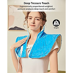 Heating Pad, Weighted Heating Pad for Neck and Shoulder Pain Relief, 2.7lb Electric Heated Neck Shoulder Wrap for Deep Pressure Heat Therapy， 8 Heat Settings， 12 Auto-Off with Countdown