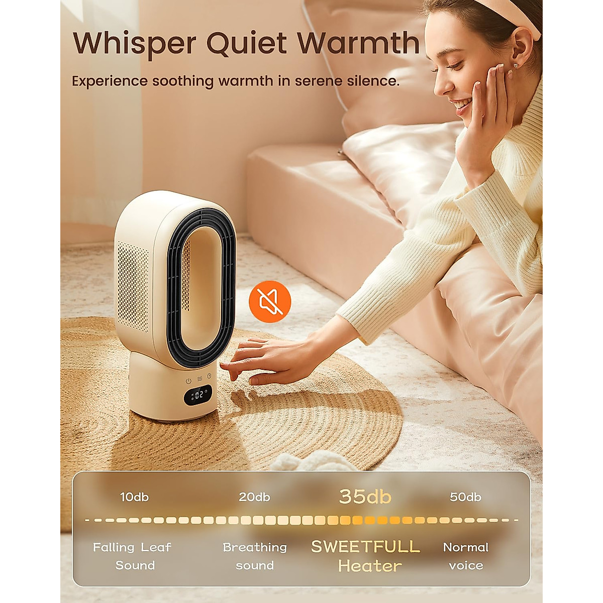 SWEETFULL Space Heater for Indoor Use, LED Bladeless 1000W Energy Efficient Portable Heater 2-8h Timer, Electric Heater Gifts for Women,Birthday Gifts for Women Mom,Womens Gifts for Christmas Grandma