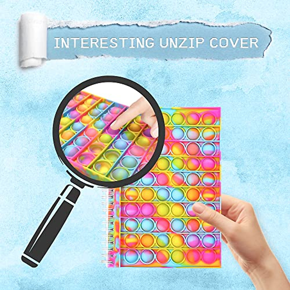 Fidget Notebook, Fidget Spiral Notebook, Push Pop Bubble Fidget Sensory Toy Stress Reliever Stationery, Composition Notebooks Portable for School Office Notebook Kids School Gifts Macaron Notebook