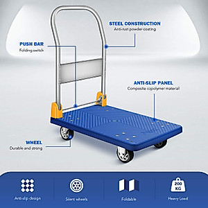 Platform Truck with 440lb Weight Capacity and 360 Degree Swivel Wheels, Foldable Push Hand Cart for Loading and Storage, Blue