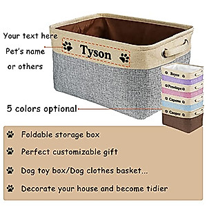 MALIHONG Personalized Foldable Storage Basket Collapsible Sturdy Fabric Dog Toys Storage Bin Cube with Handles for Organizing Shelf Home Closet , Grey and White, Size - 15" x 11" x 8.3"