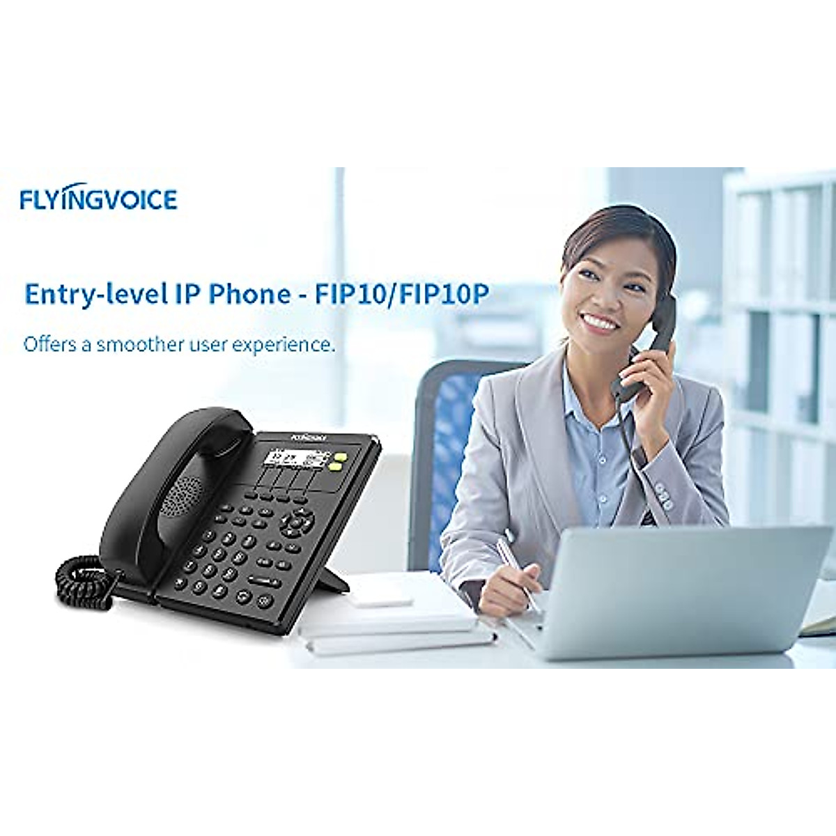 FLYINGVOICE FIP10P VoIP Phone POE SIP Phone 2 sip Lines Bussiness IP Phone Power Adapter Included Support WiFi