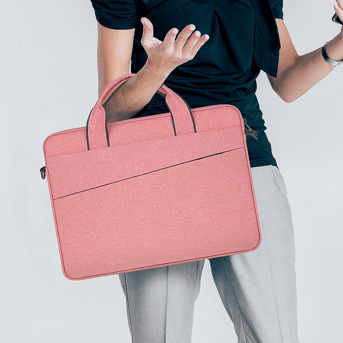 RAINYEAR 13 Inch Laptop Sleeve Shoulder Bag Compatible with MacBook 13.6" M2 A2681, 13.3 Air Pro M1/M2 A2338 A2337, 13.3" Chromebook Notebook Messenger Bag Carrying Case Briefcase for Men Women, Pink