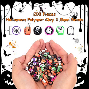 MAIOUSU STORE 200PCS Random Halloween Polymer Clay Beads Heishi Spacer Beads Fall Halloween Clay Bead Set Assorted Pumpkin Ghost Spider Bat Clay Beads for Bracelet Necklace Earring DIY