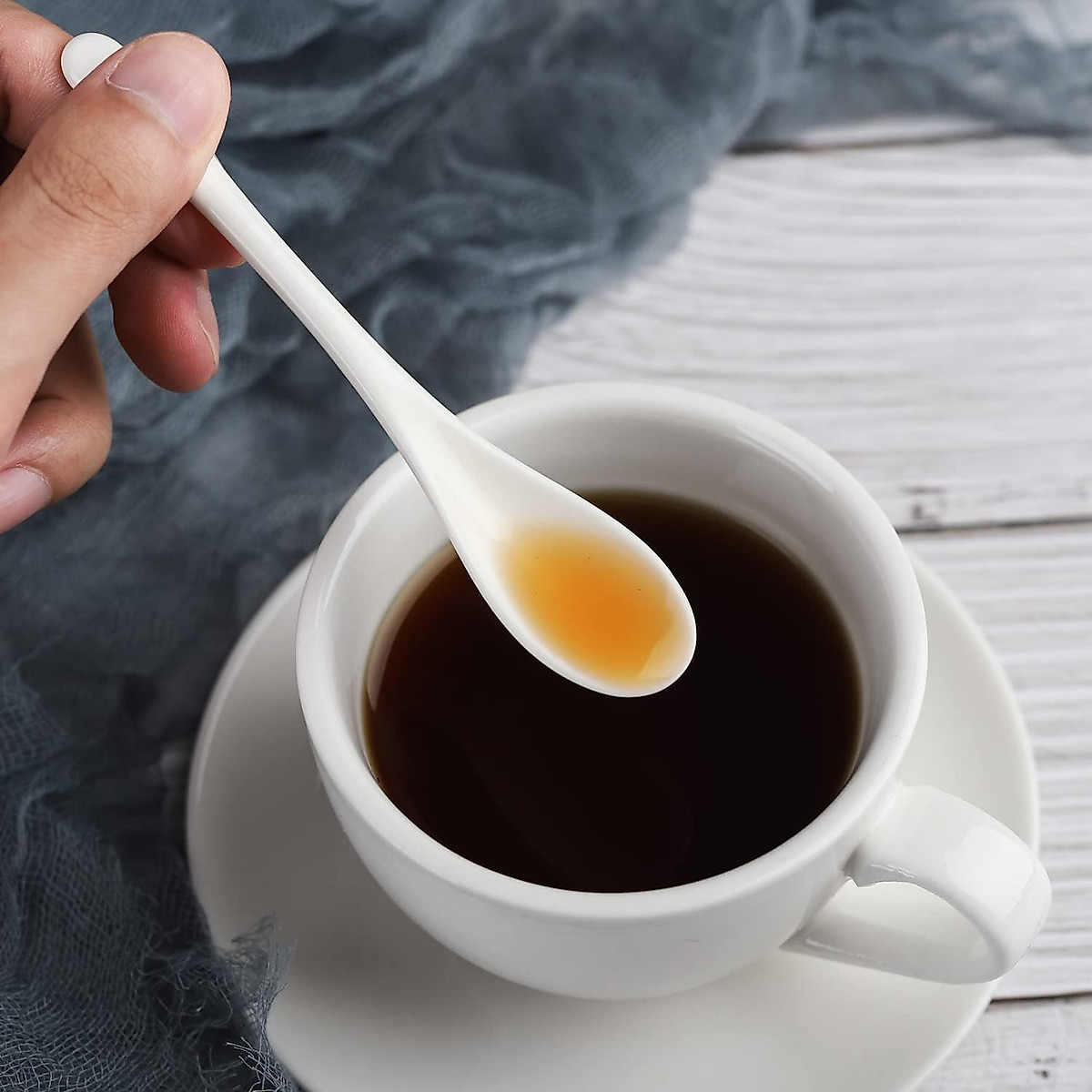 AKOAK 5 "Ceramic Egg Spoon, Ceramic Soup Spoons Porcelain Spoons for Coffee, Tea, Yogurt, Ice Cream, Appetizer and Dessert Spoons, Set of 8 Pcs